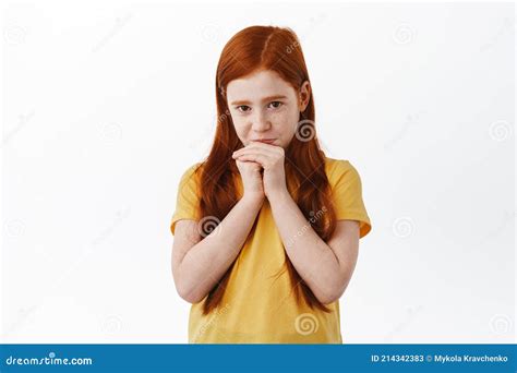 Cute Coy Redhead Girl With Freckles Begging For Something Say Please