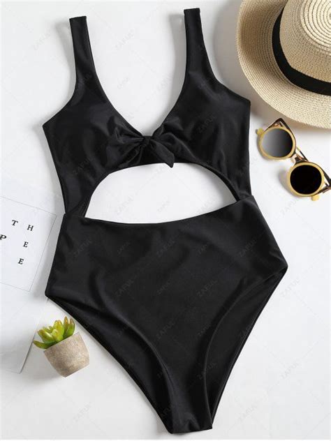 Bow Front Cut Out One Piece Swimsuit Black One Pieces S Zaful