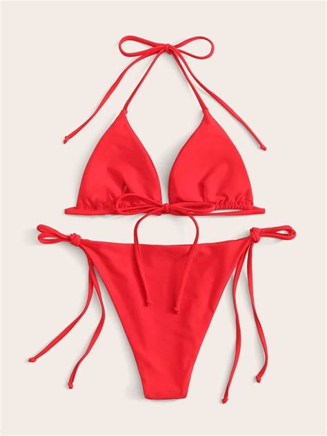 Shein Swim Basics Halter Triangle Tie Side Bikini Swimsuit Shein Uk