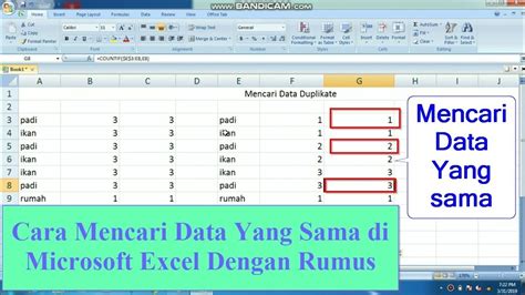 cara mencari data yang sama di microsoft excel dengan rumus atau fungsi