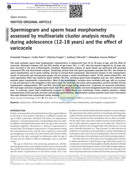 Pdf Spermiogram And Sperm Head Morphometry Assessed By The Isas ® V1