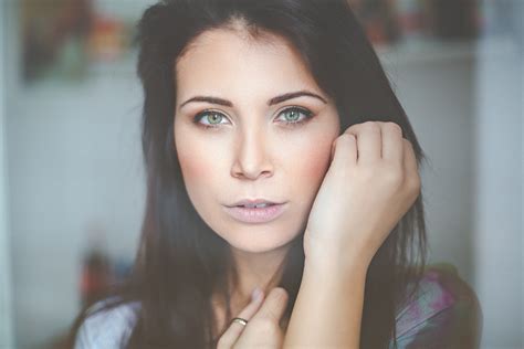 Face Black Women Model Portrait Long Hair Blue Eyes Brunette