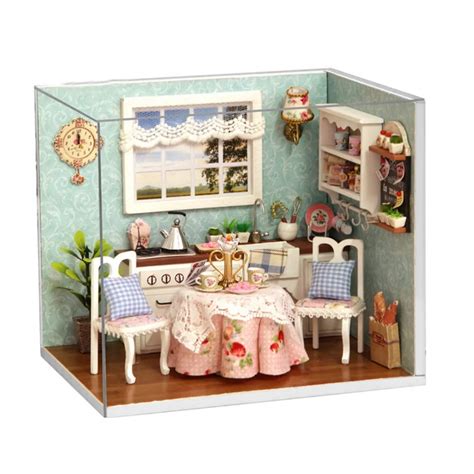 Diy Wooden Doll House Toys Dollhouse Miniature Box Kit With Cover And