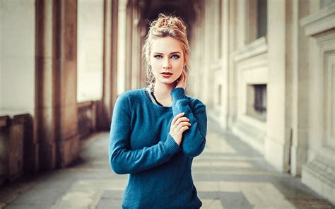 Hd Wallpaper Women Lods Franck Model Blonde Long Hair Looking At