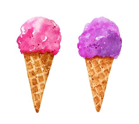 Premium Vector Watercolor Set Of Bright Pink And Purple Ice Cream In