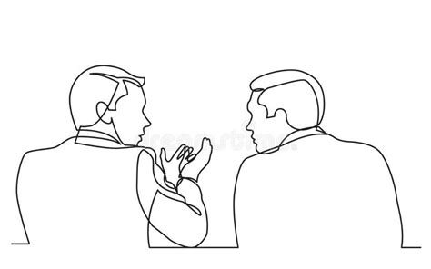 Continuous Line Drawing Of Two Men Talking Stock Vector Illustration