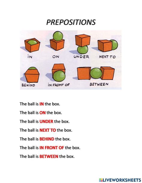 Prepositions Of Place Online Exercise For First Grade Live Worksheets
