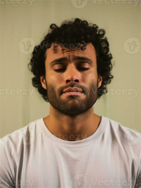 Brazilian Man Is Sad On A Minimalist Neutral Background Ai Generative