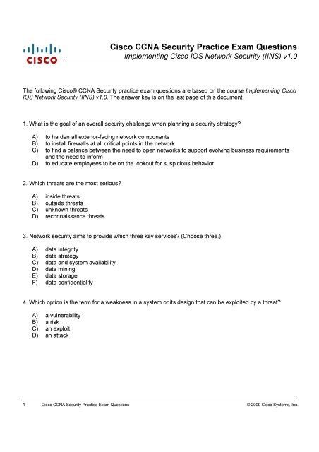 cisco ccna security practice exam questions the cisco