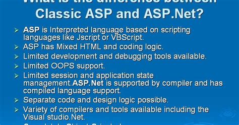 dotnet difference between classic asp and asp and mvc
