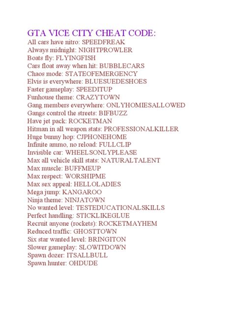 Gta Vice City Cheat Code