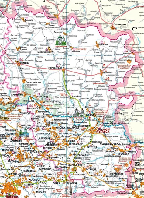 Карта луганской области подробная с городами и поселками и селами на