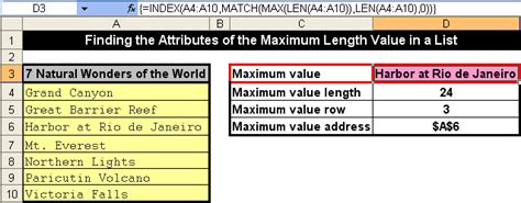 tom s tutorials for excel finding the attributes of the maximum length