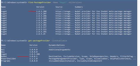 nuget package provider version mismatch r powershell