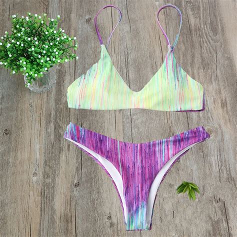 2018 Sexy Bikini Push Up Swimwear Women Swimsuit Printed Halter Top