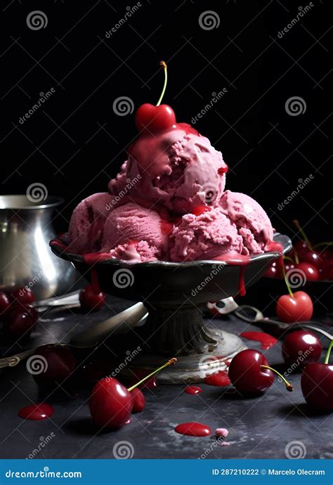 Illustrative Figure Of A Bowl With Strawberry Ice Cream With Syrup And