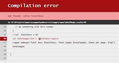 scala compilation error not found value x but i declared it already