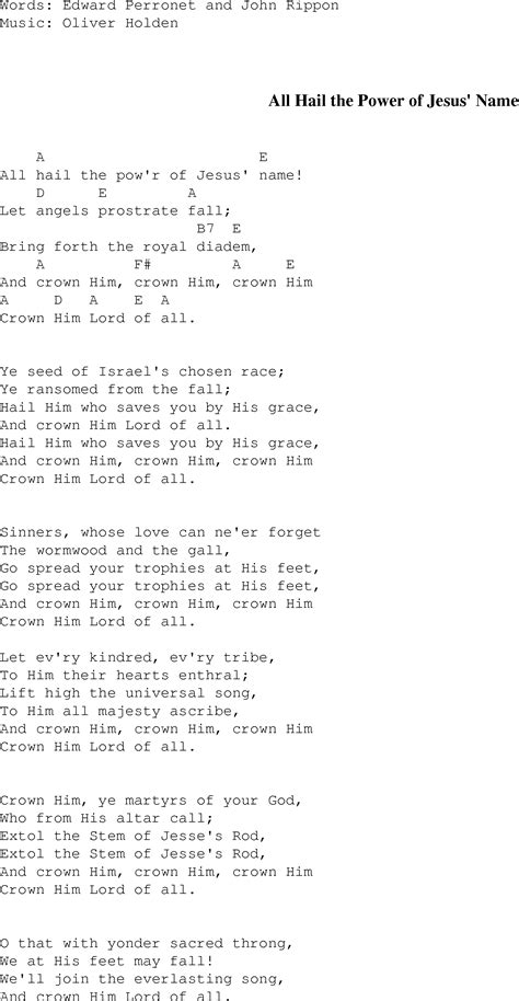 All Hail The Power Of Jesus Name Christian Gospel Song Lyrics And Chords