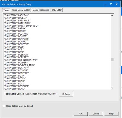 table list of database not loading in visual query alteryx community