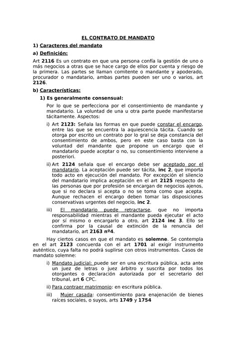 El Contrato De Mandato El Contrato De Mandato Caracteres Del Mandato