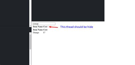 javascript how to hide table if search not match stack overflow