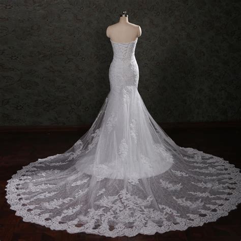 Sweetheart Strapless Lace Mermaid Pearls Beaded Wedding Bridal Dresses