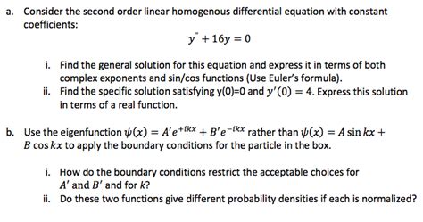 Solved A Consider The Second Order Linear Homogenous
