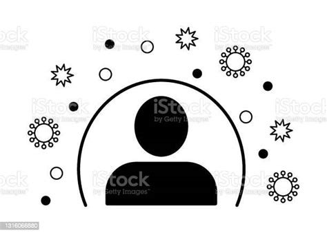 Immunity System Person Line Icon Human Immune System With Protection