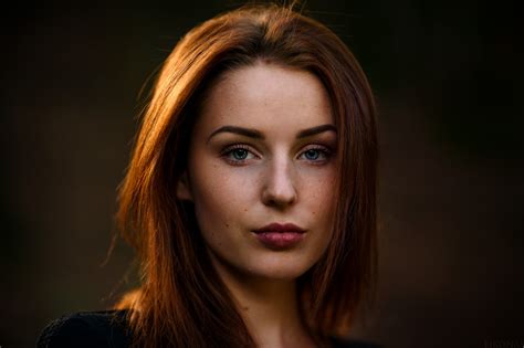 Women Face Portrait Simple Background Redhead Green Eyes Freckles