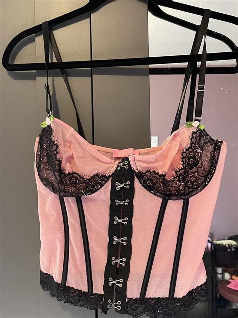 Sugar Thrillz Pink Black Corset Corset Bustier Depop