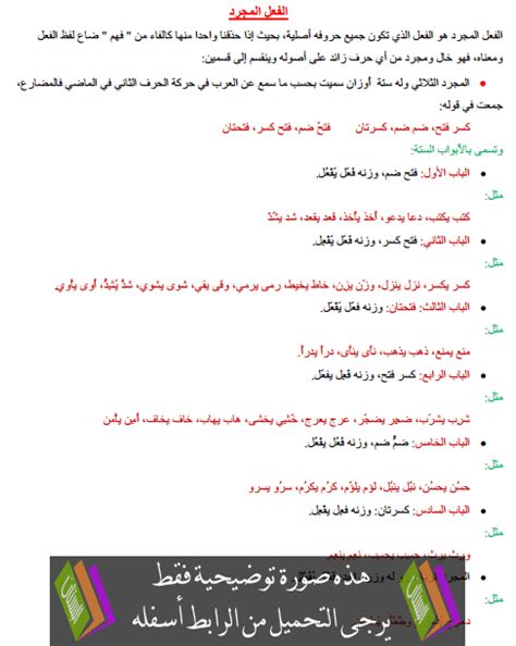 درس الصرف والتحويل الفعل المجرد السادس ابتدائي البستان