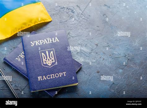 On A Dark Blue Background The Flag Of Ukraine And Two Biometric
