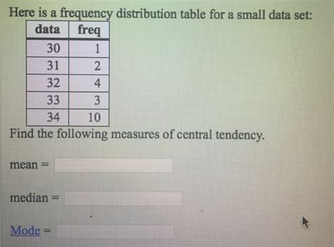 solved here is a frequency distribution table for a small