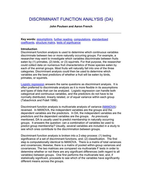 discriminant function analysis da