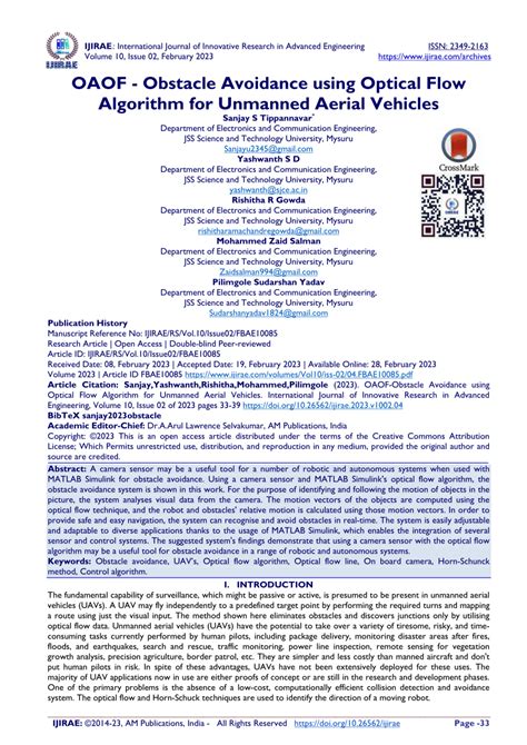 Pdf Oaof Obstacle Avoidance Using Optical Flow Algorithm For Unmanned