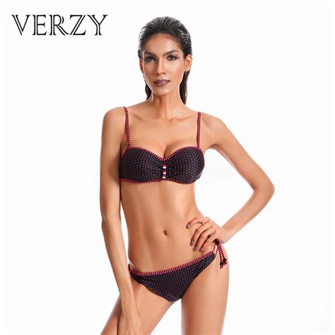 Push Up Size Sexy Solid And Dot Bikinis 36 44 Padded Underwire Lacing