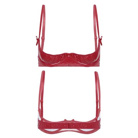 Women Sexy Half Cup Bra Open Nipple Lingerie Bra Top Patent Leather
