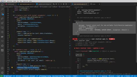 integration testing graphql supertest error message cannot return