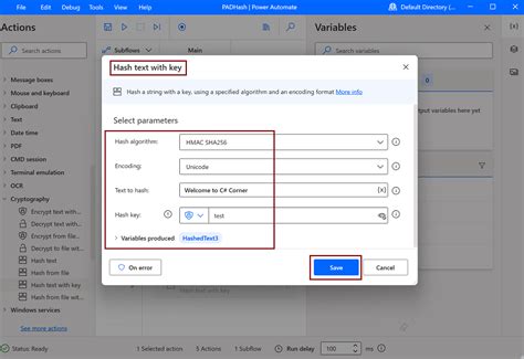 cryptography actions with hashing in desktop flow using microsoft power