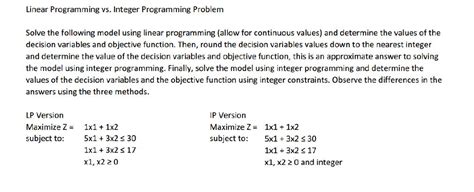 solved linear programming vs integer programming problem