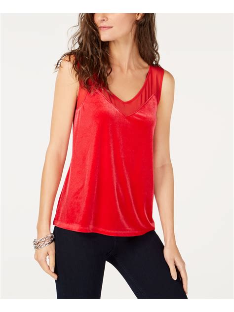 Inc Inc Womens Red Velvet Sheer Inset Sleeveless V Neck Top Size M