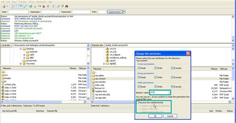 how to manage files folders permissions with total commander filezilla