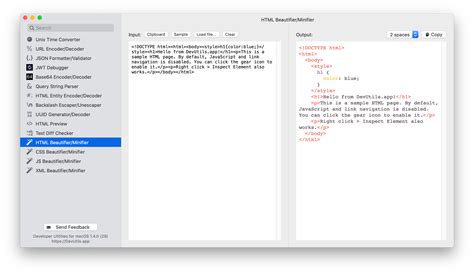 html beautifier minifier offline app offline toolbox for developers