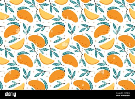 Seamless Mango Pattern Hand Drawn Doodle Gourmet Sweet Mangoes Juicy