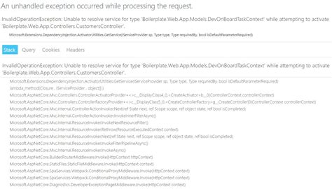 c invalidoperationexception unable to resolve service for type