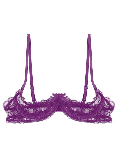 Dpois Womens Sheer Lace 1 4 Cup Underwired Shelf Bra Balconette