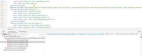aapt error duplicate value for resource attr min value with config
