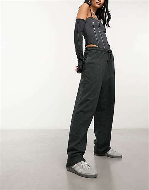 Collusion Acid Wash Oversized Straight Leg Trackies In Black Asos
