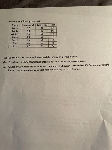 Answered 4 Given The Following Data Set Final… Bartleby