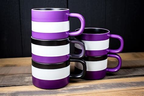 Premium Photo Set Of Mugs In Asexual Pride Flag Colors